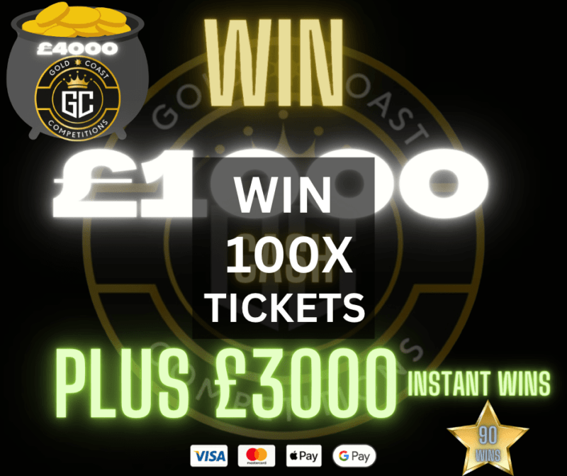WIN 100X TICKETS INTO TODAYS £1000 DRAW WITH £3K INSTANT WINS 3 - Gold ...